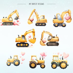 33 Construction Vehicle Valentine Clipart Set - Excavator & Dump Truck ...