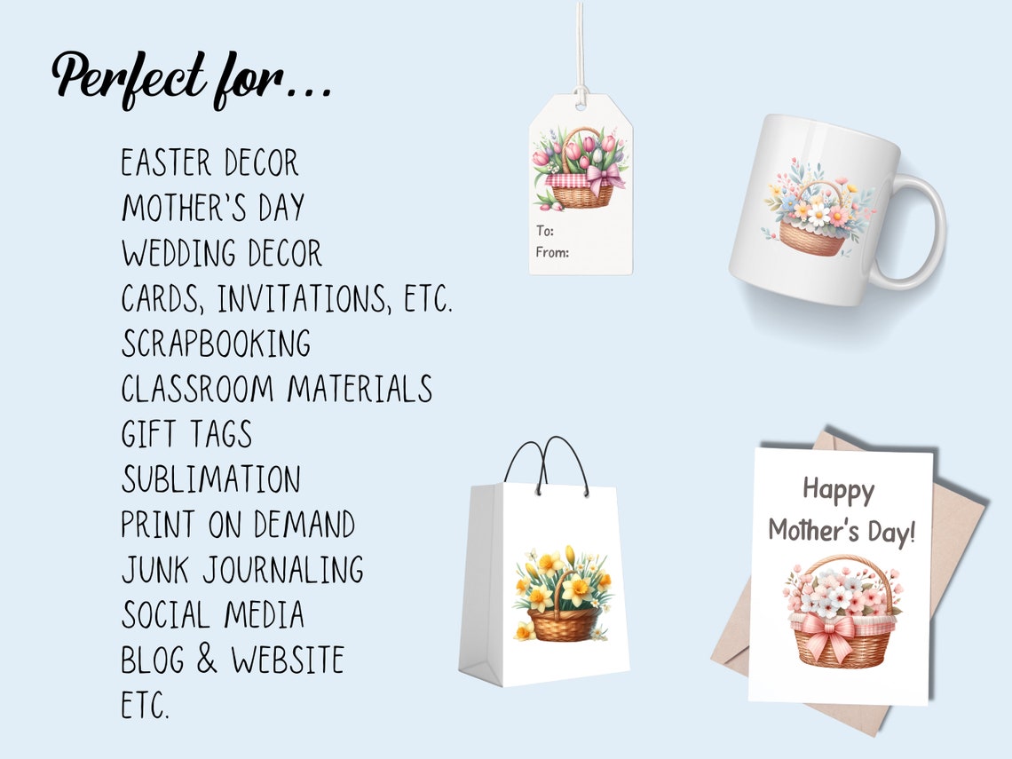 35 Spring Flower Basket Clipart Set Floral Watercolor Clip Art PNG ...