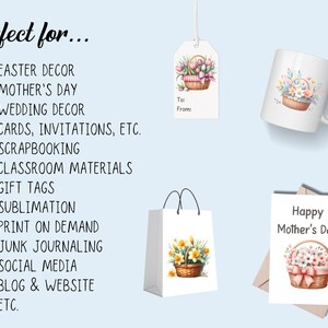 35 Spring Flower Basket Clipart Set - Floral Watercolor Clip Art PNG ...