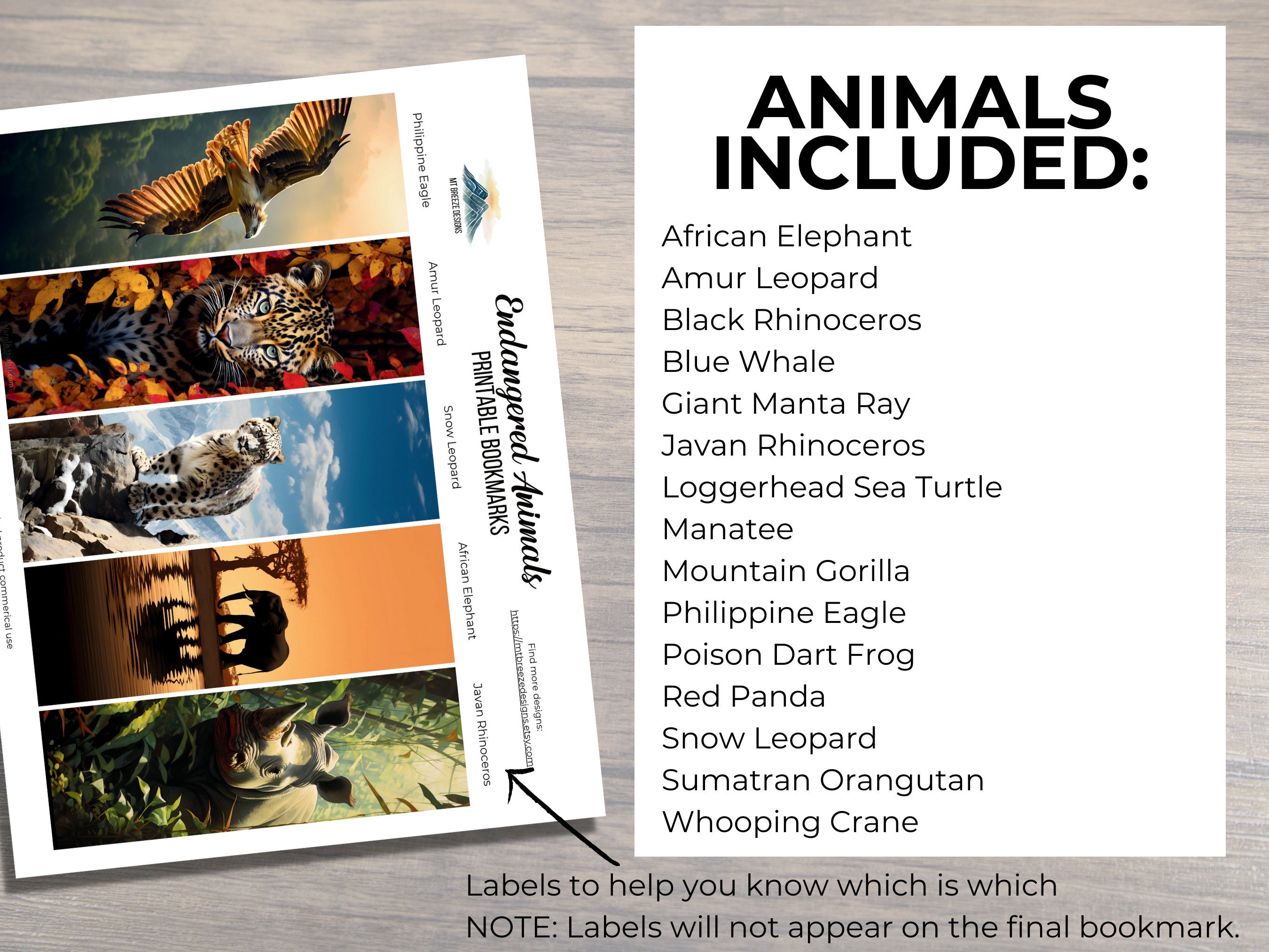 Endangered Animal PRINTABLE Bookmarks, High Resolution Digital Download ...