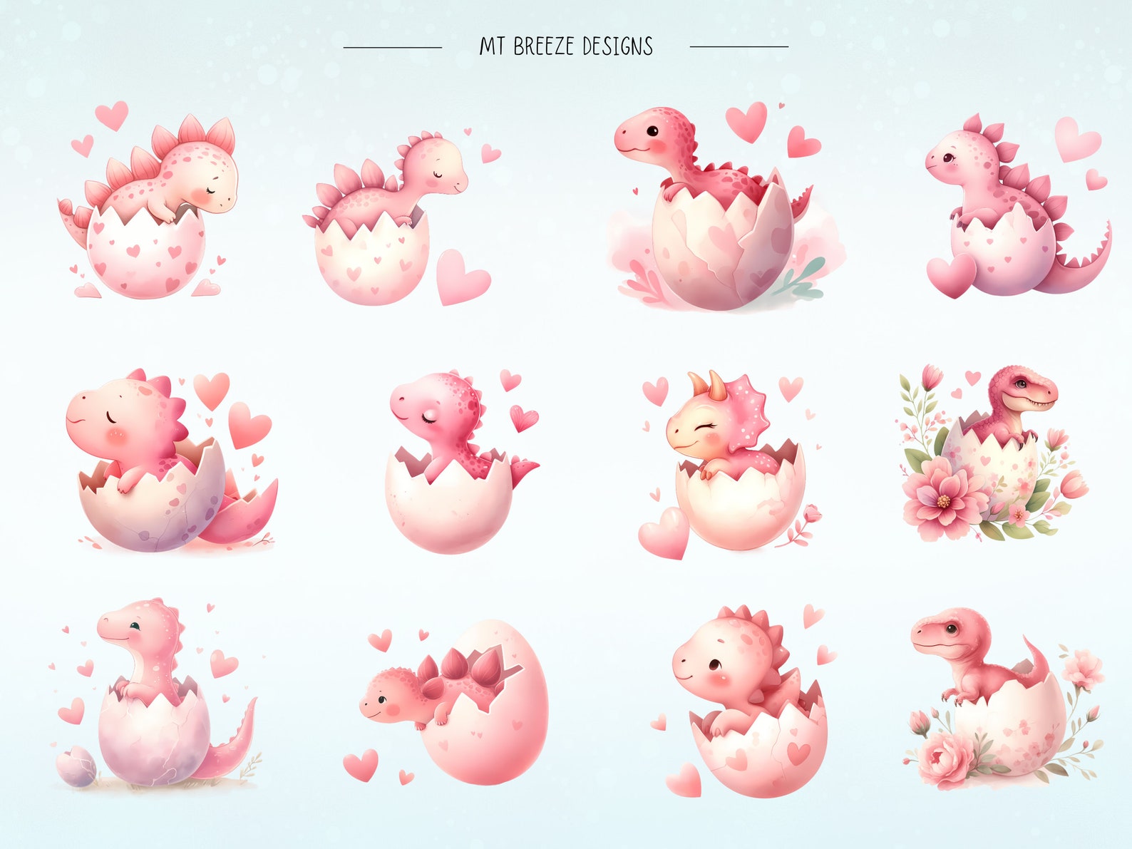 48 Cute Baby Dinosaurs Clipart Set - High Resolution Pink Dino ...