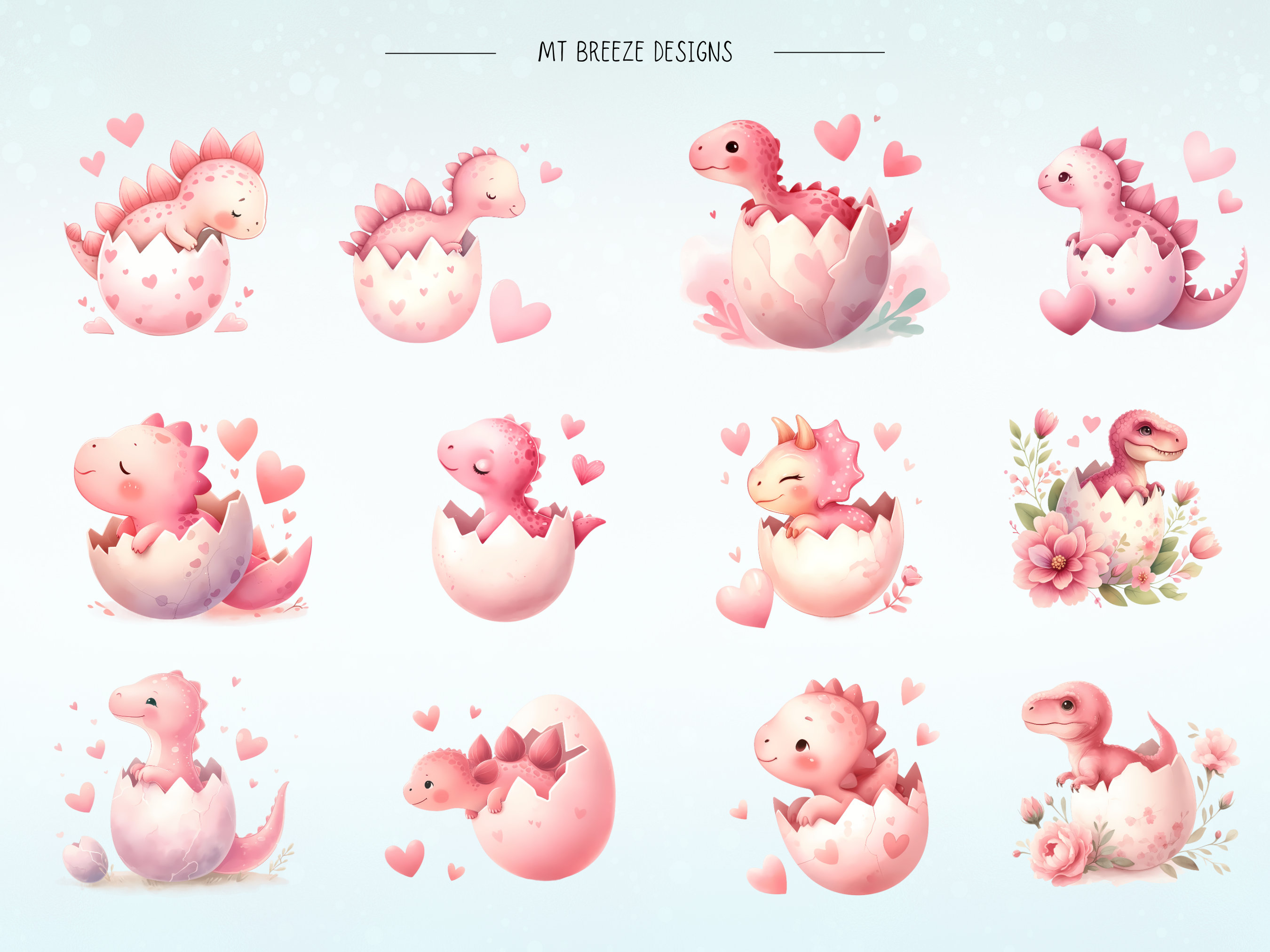 48 Cute Baby Dinosaurs Clipart Set High Resolution Pink Dino Valentine ...