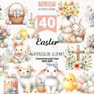 40 Easter Clipart Set - High Resolution Spring Watercolor Clip Art PNG ...