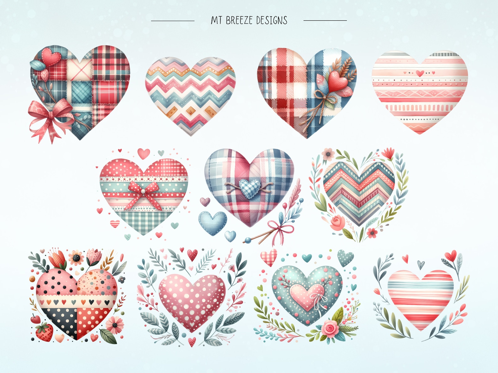 41 Country Hearts Watercolor Clipart Set, Cottagecore Valentine Heart ...