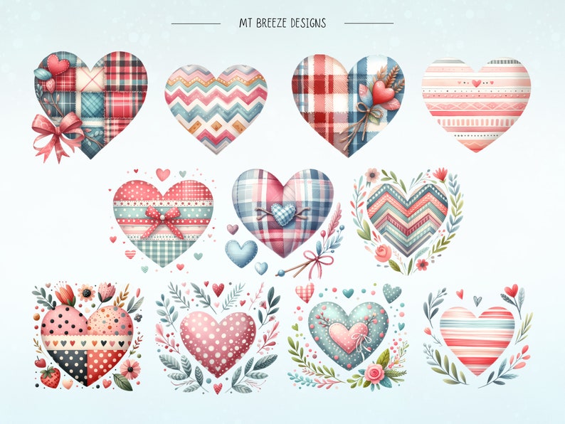 41 Country Hearts Watercolor Clipart Set, Cottagecore Valentine Heart ...