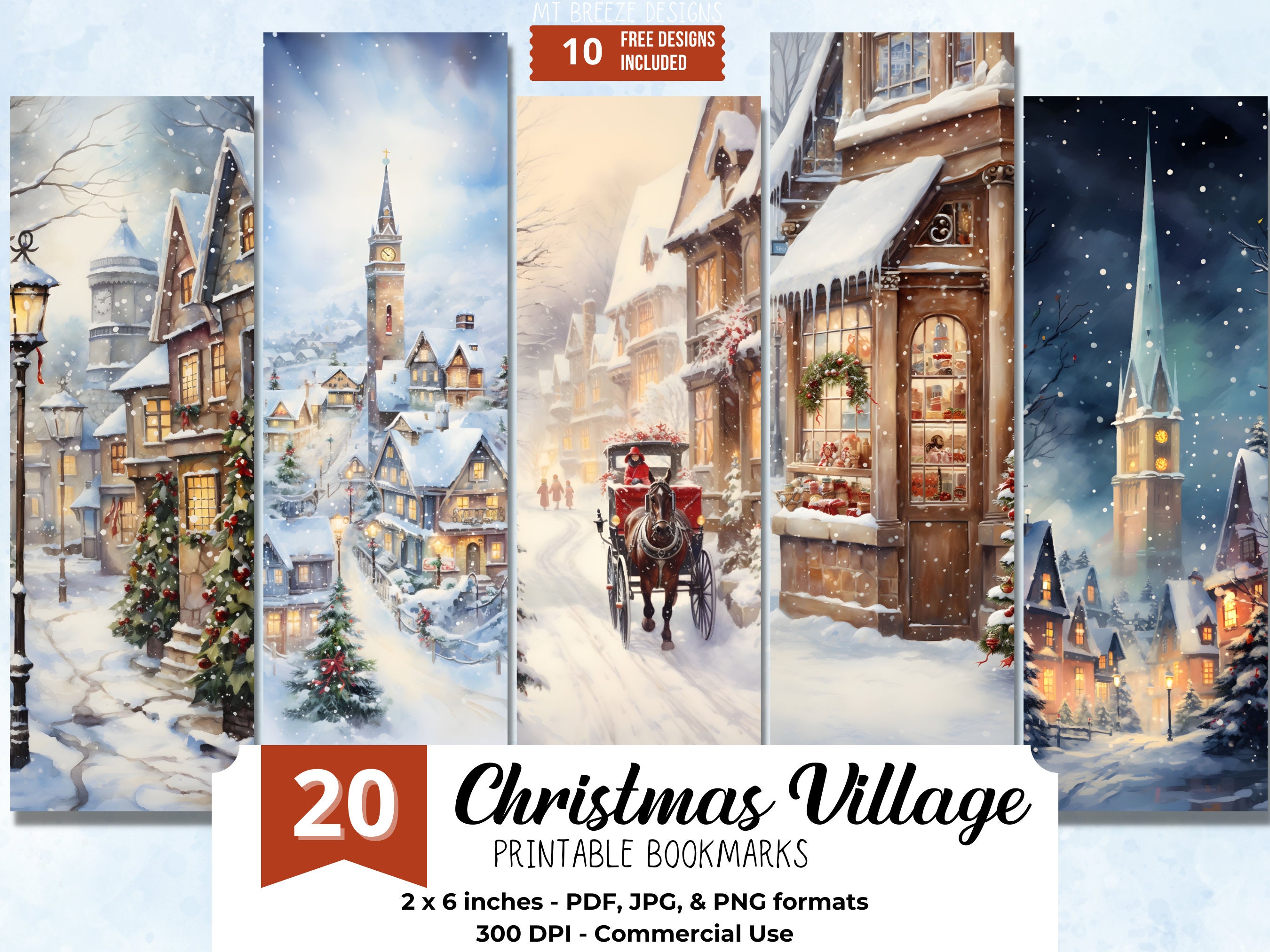 20 Christmas Village PRINTABLE Bookmarks, High Resolution Digital ...