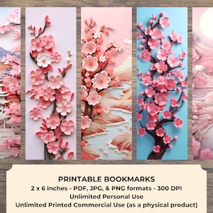 3D Cherry Blossom PRINTABLE Bookmarks, High Resolution Digital Download ...