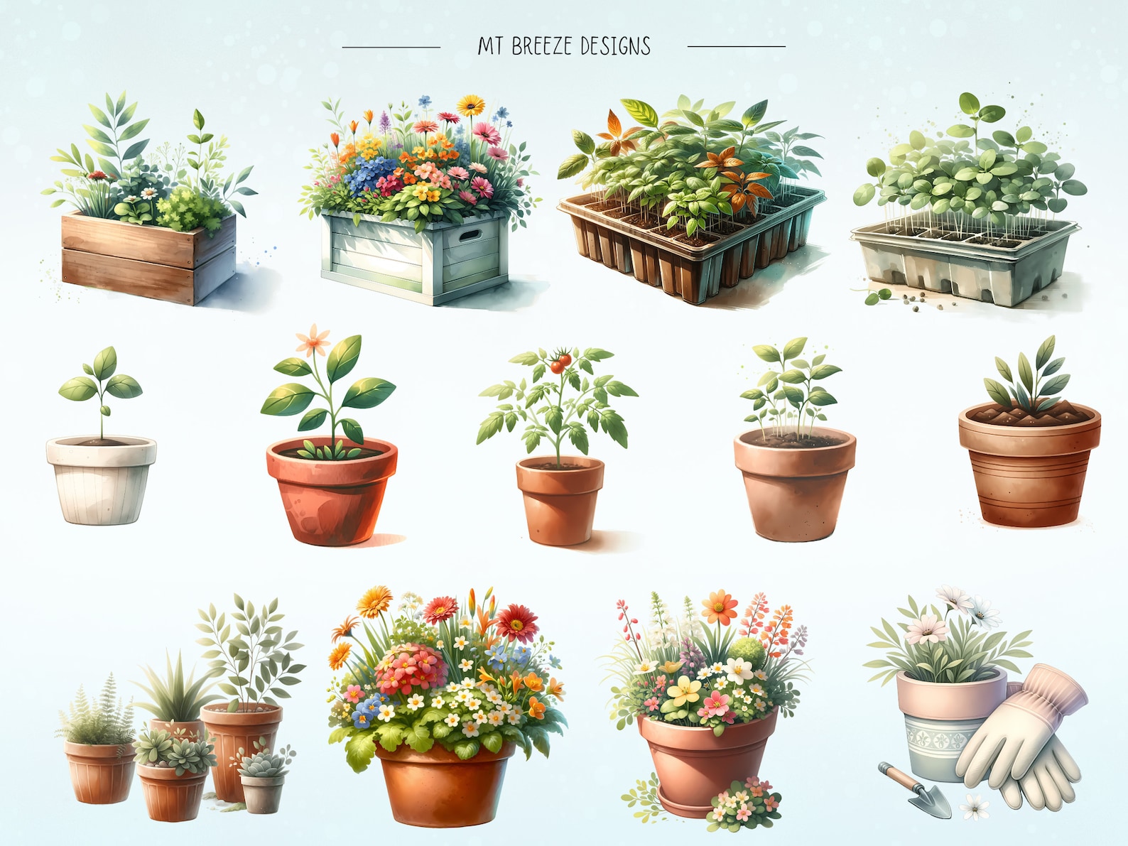 30 Gardening Clipart Set High Resolution Spring Garden Watercolor Clip ...
