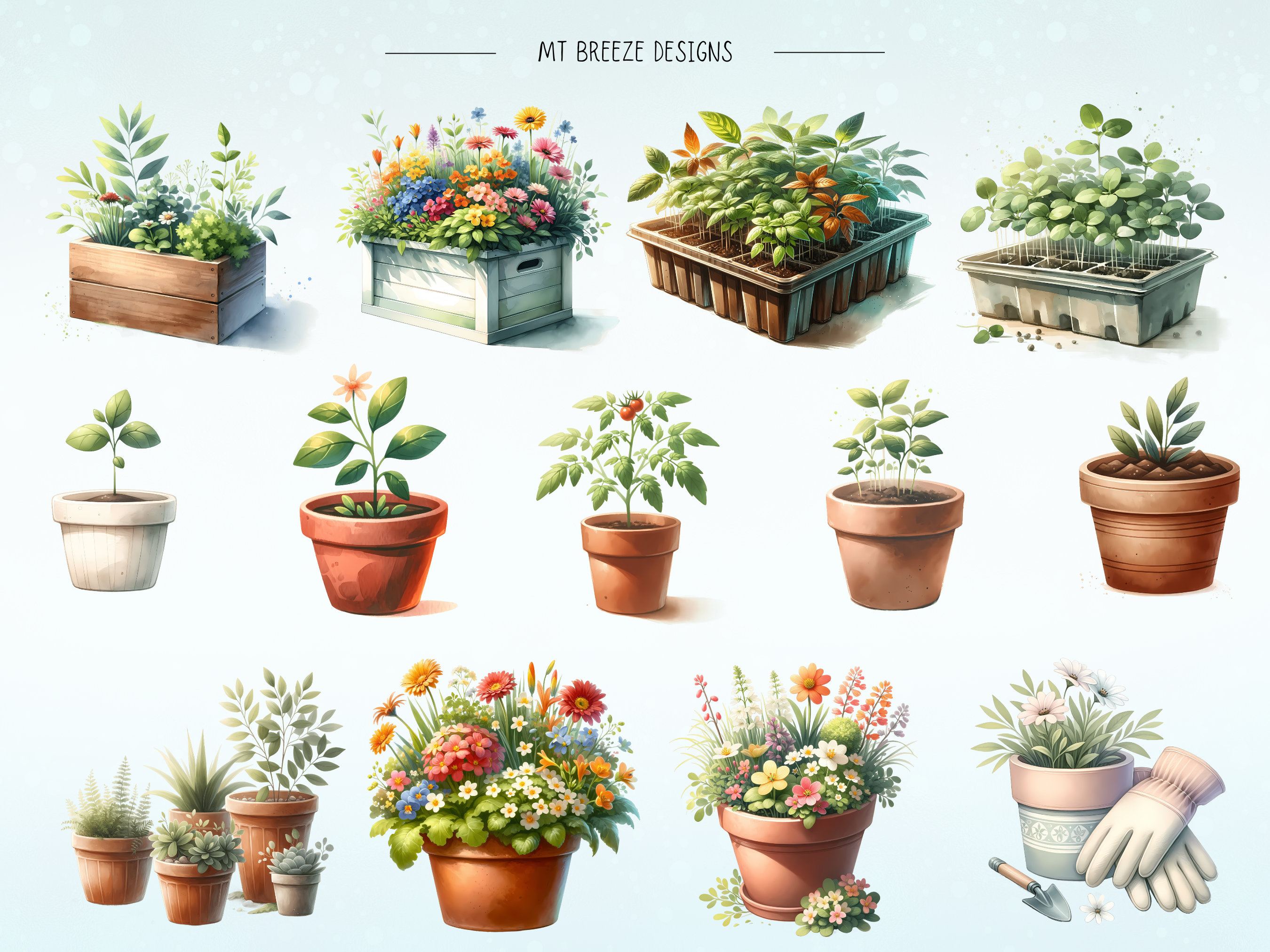 30 Gardening Clipart Set High Resolution Spring Garden Watercolor Clip ...