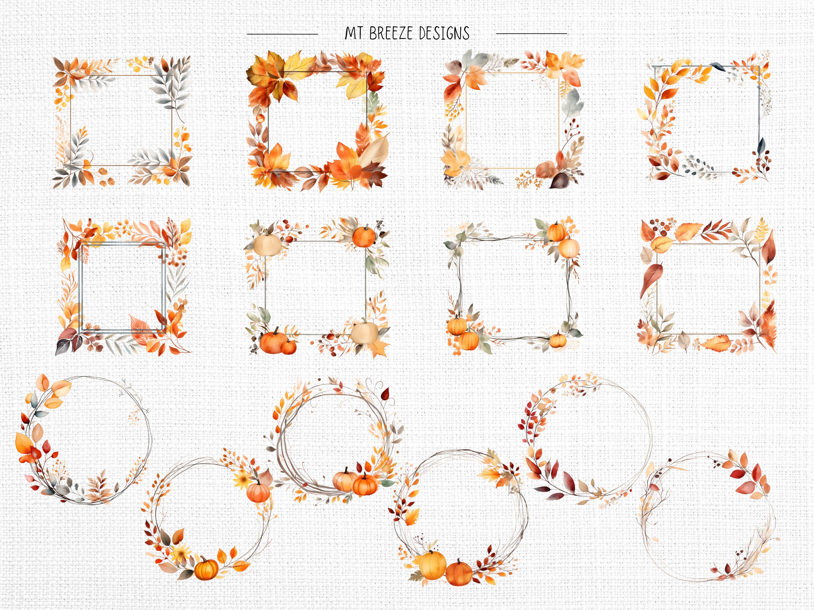 Fall Frames Watercolor Clipart Set, High Resolution Thanksgiving Turkey ...