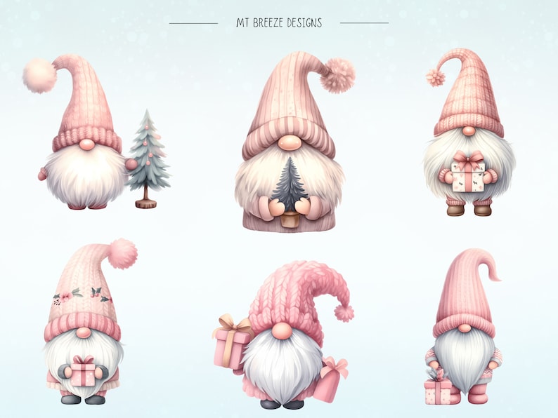17 Pink Christmas Gnomes Clipart Set High Resolution Pink Xmas Gnome ...