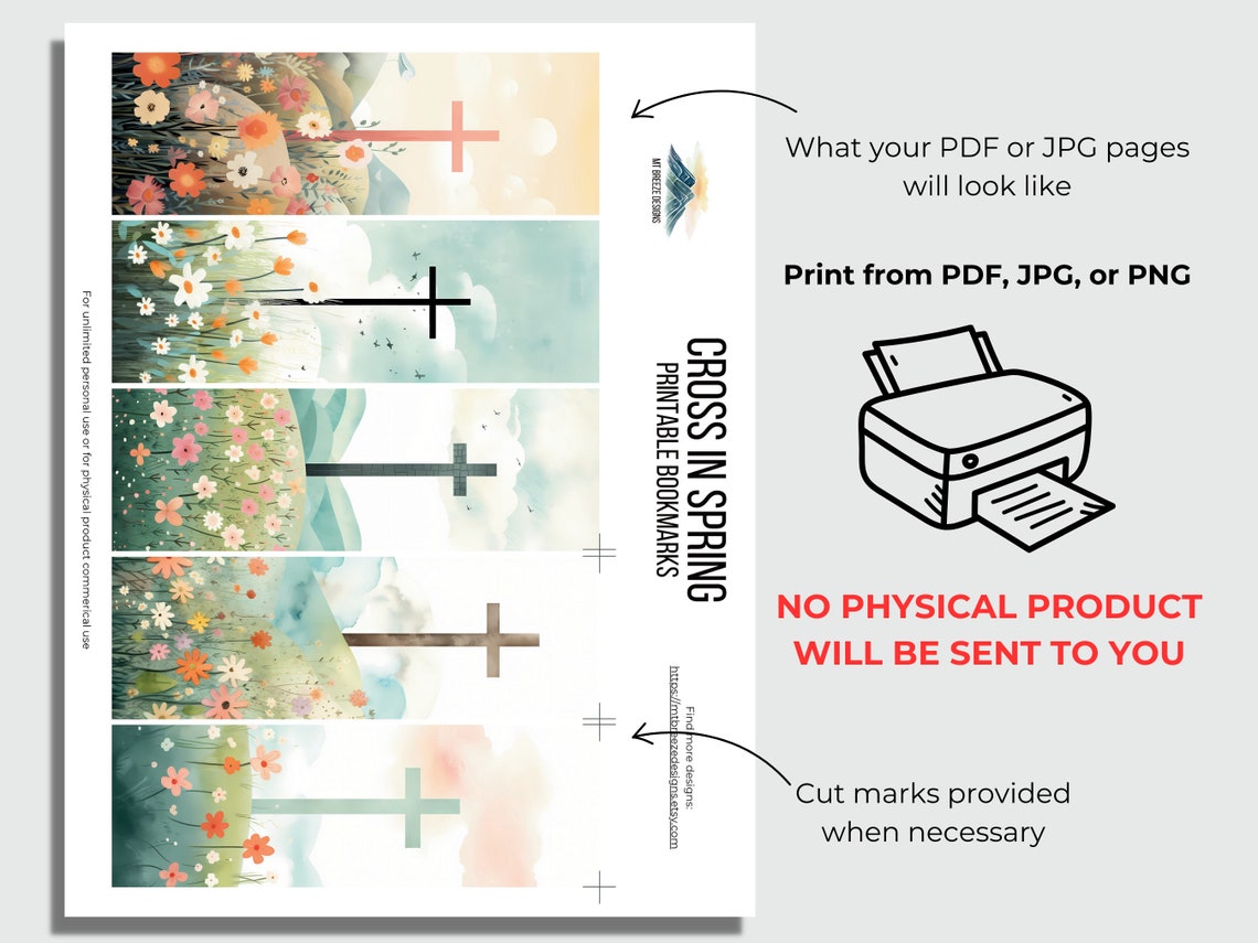 Crosses in Spring PRINTABLE Bookmarks, Christian Easter Digital ...