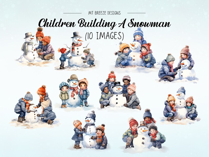 Snowman Scenes Watercolor Clipart Set - High Resolution Xmas Clip Art ...