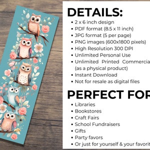Boho Owls PRINTABLE Bookmarks, High Resolution Digital Download Floral ...