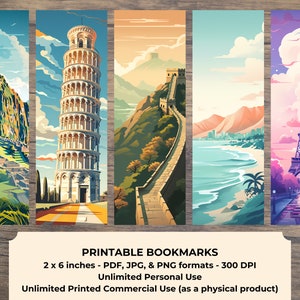 World Travel PRINTABLE Bookmarks, Famous Landmark High Resolution ...