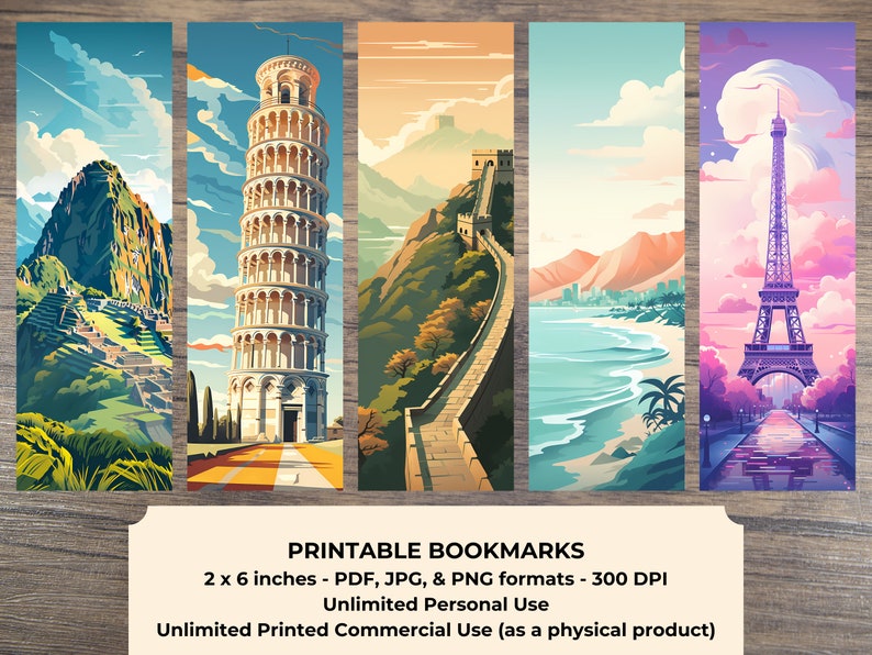 World Travel PRINTABLE Bookmarks, Famous Landmark High Resolution ...