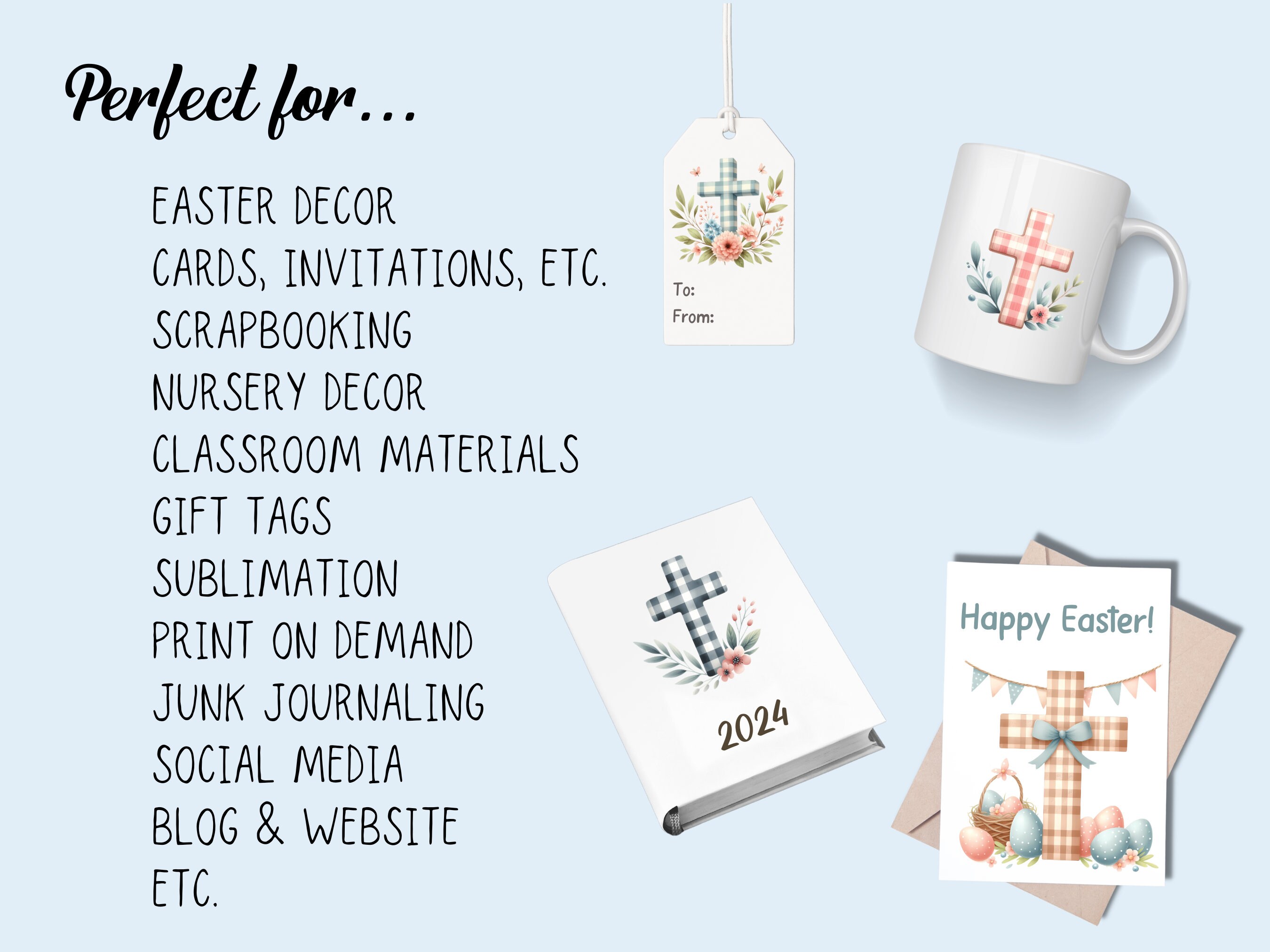 25 Gingham Easter Cross Clipart Set Country Christian Crucifix Clip Art ...