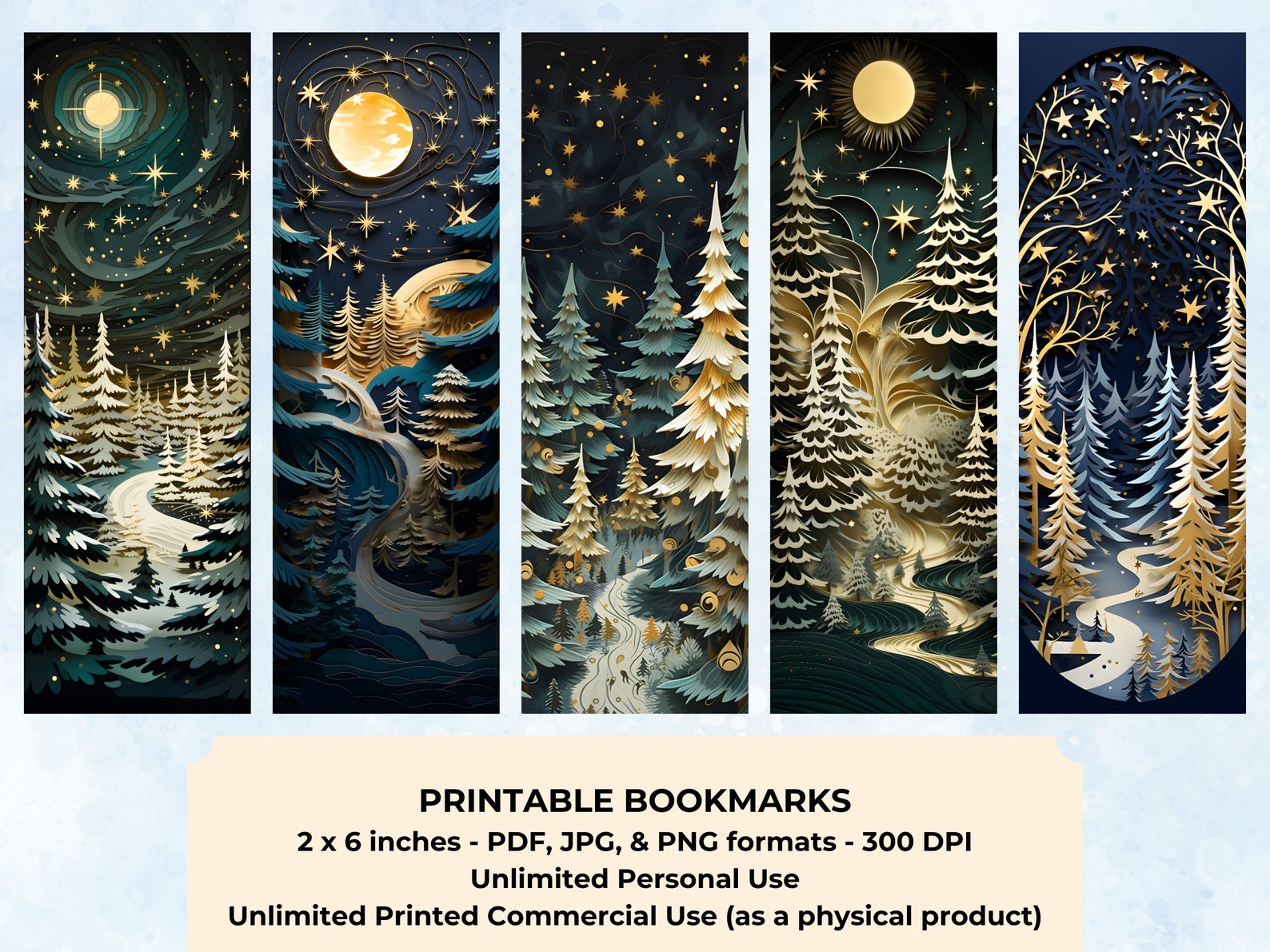3D Winter Forest PRINTABLE Bookmarks, High Resolution Digital Download ...
