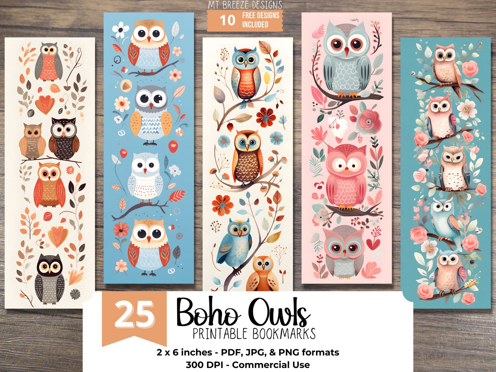 Boho Owls PRINTABLE Bookmarks, High Resolution Digital Download Floral ...