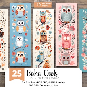 Boho Owls PRINTABLE Bookmarks, High Resolution Digital Download Floral ...