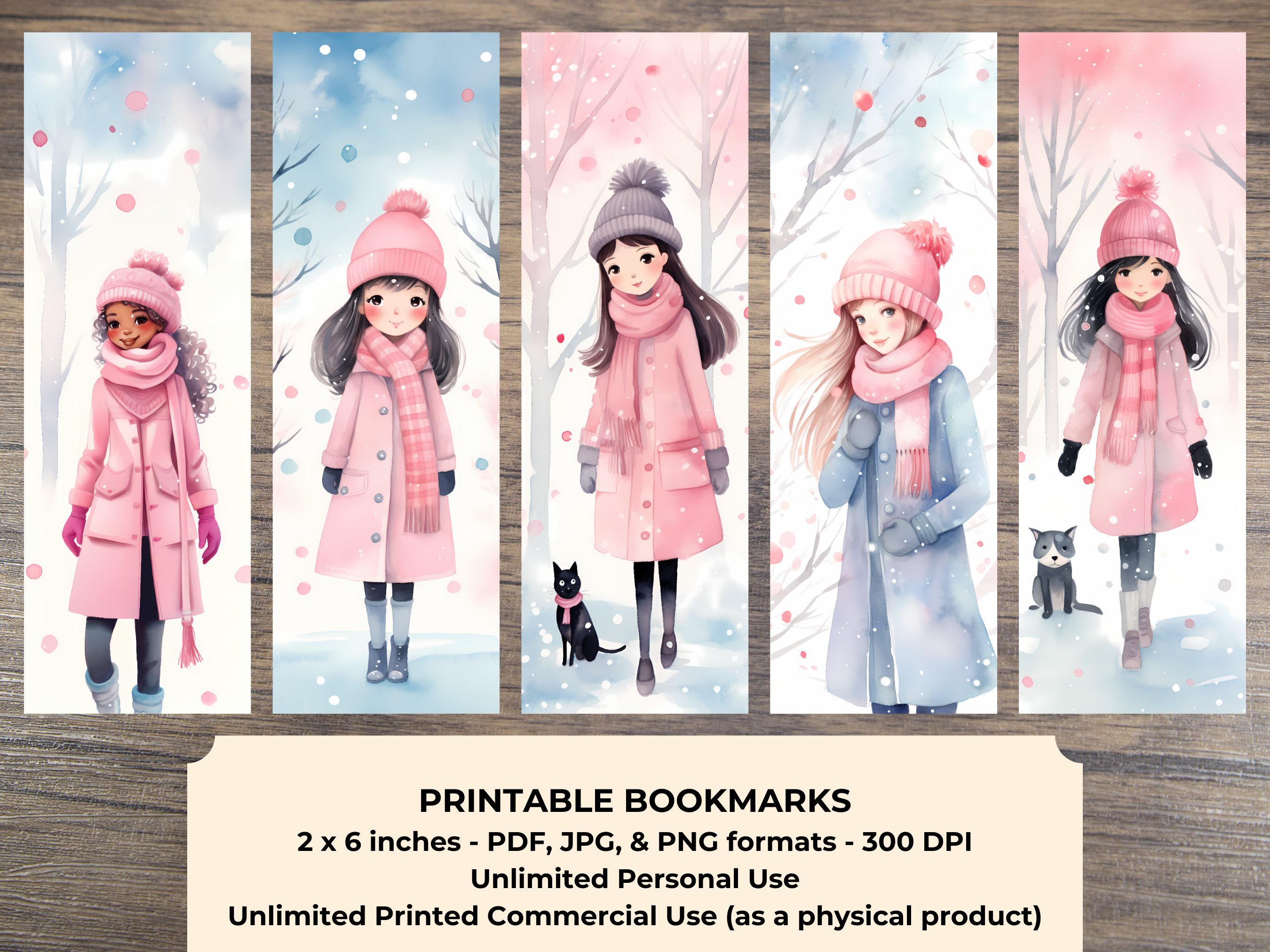 25 Winter Girls in Pink PRINTABLE Bookmarks, High Resolution Digital ...