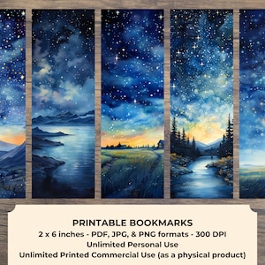 25 Starry Night Sky PRINTABLE Bookmarks, Digital Download Celestial ...