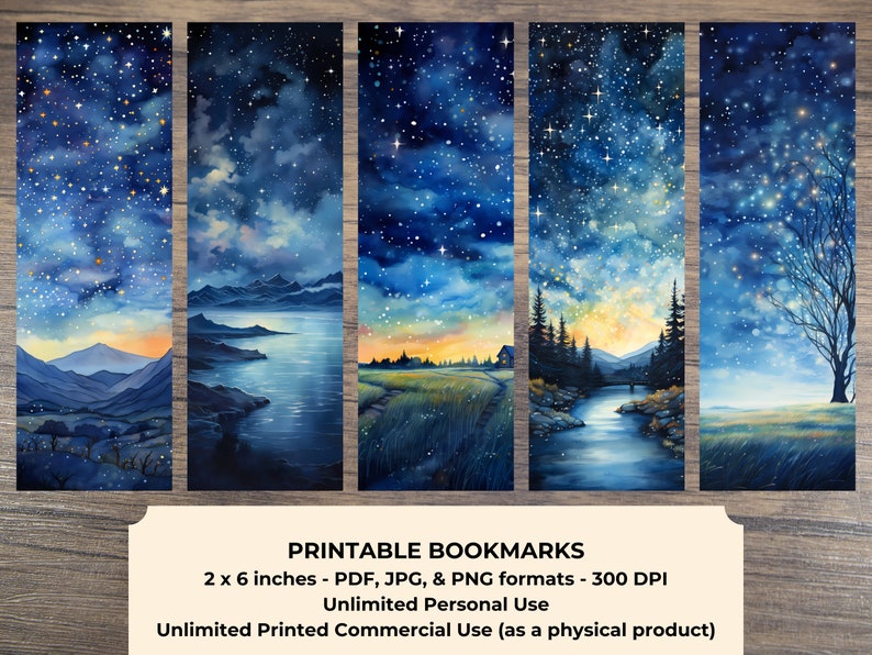 25 Starry Night Sky PRINTABLE Bookmarks, Digital Download Celestial ...