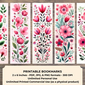 Boho Flowers PRINTABLE Bookmarks, Floral Folk Art JPG Bookmark Set, Png ...