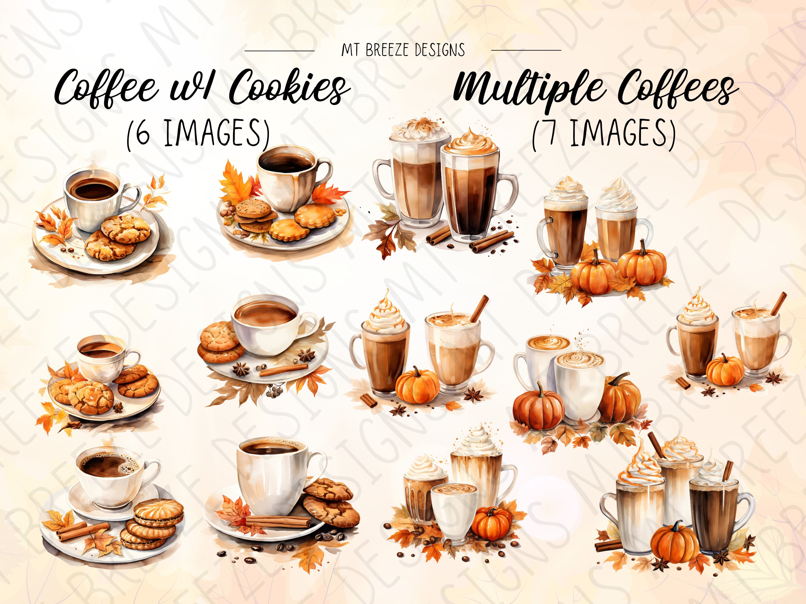 Fall Coffee Watercolor Clipart Set High Resolution Autumn Espresso Clip ...