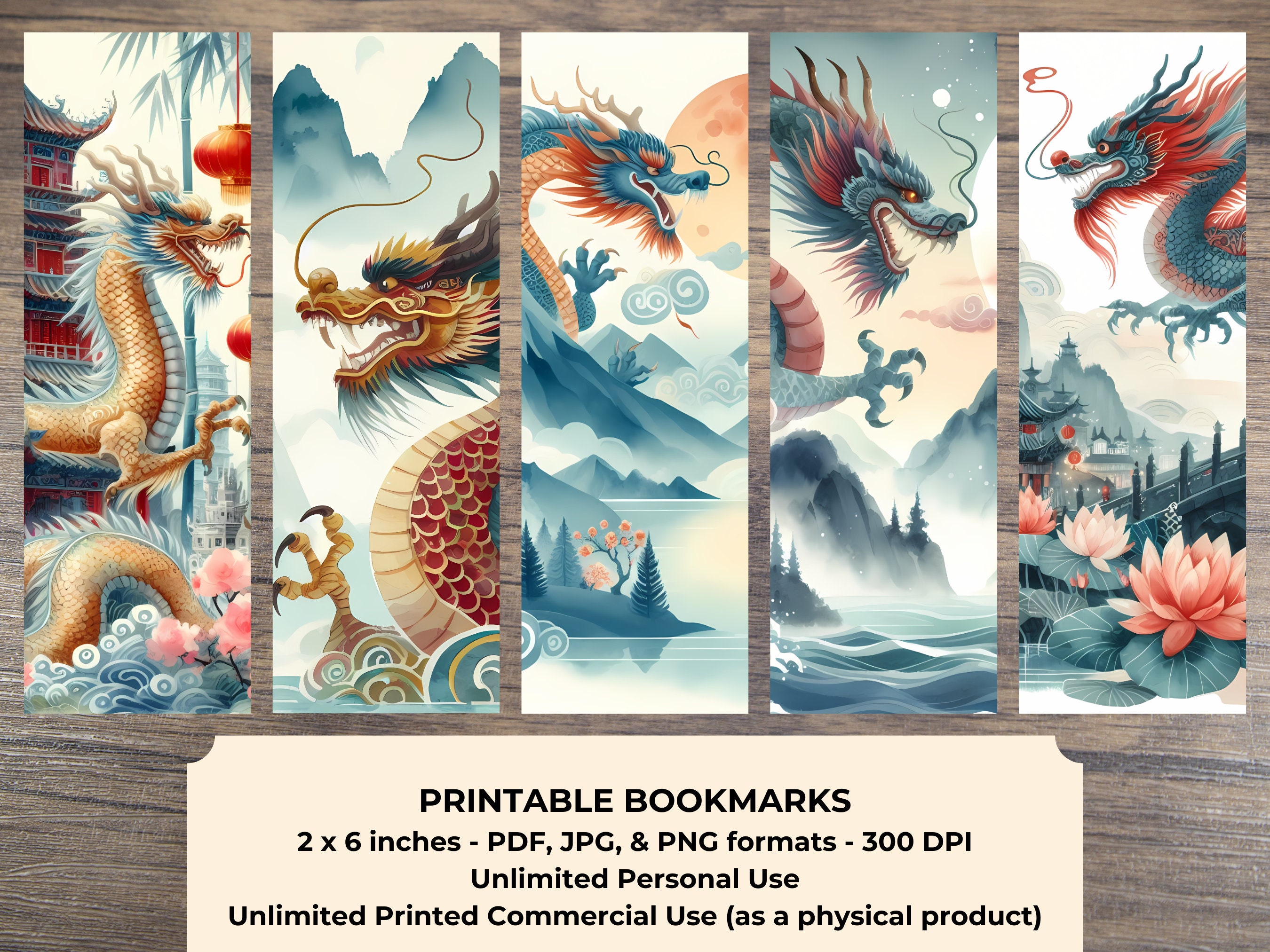 Year of the Dragon PRINTABLE Bookmarks, Lunar New Year High Resolution ...