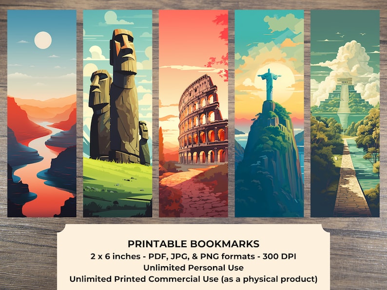 World Travel PRINTABLE Bookmarks, Famous Landmark High Resolution ...
