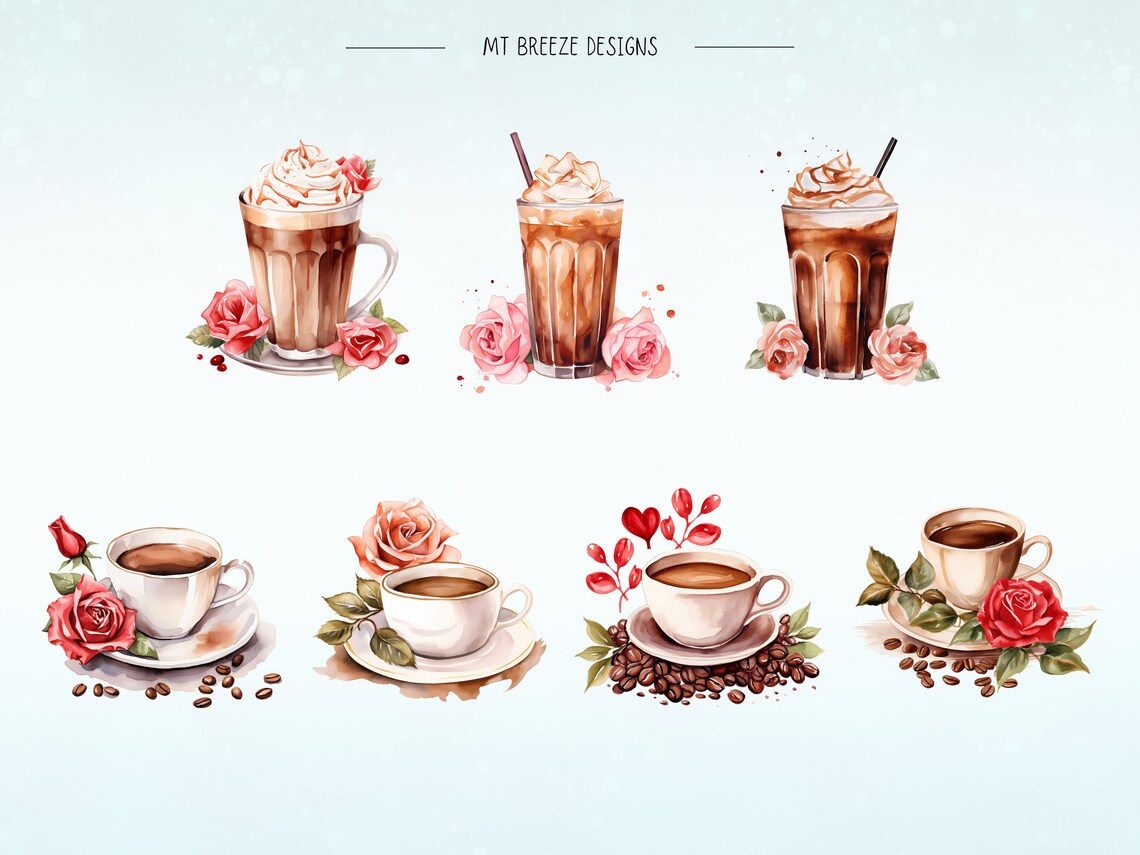 30 Valentine Coffee Clipart Set Valentine Espresso, Mocha, & Latte Clip ...