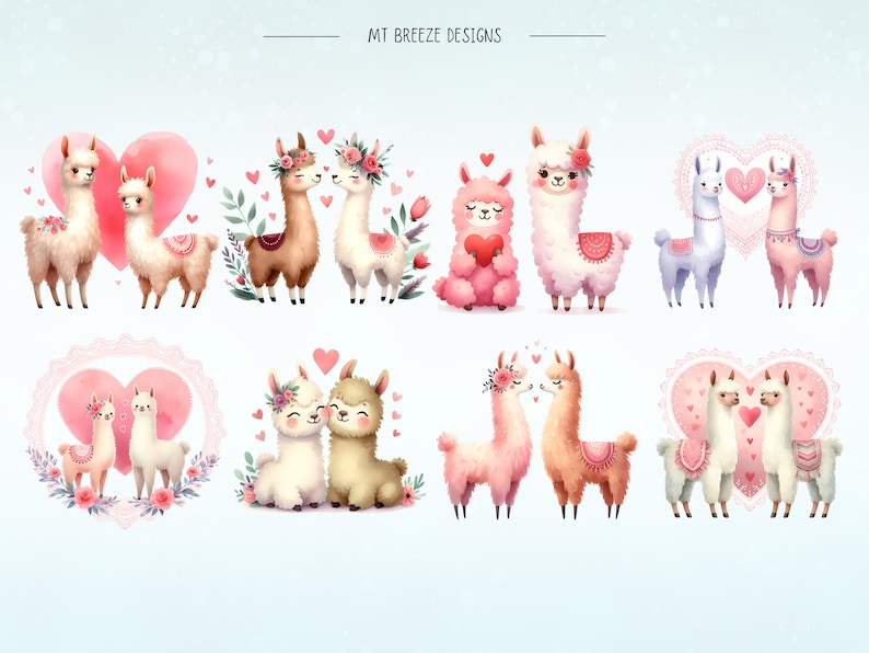 33 Valentine Llamas Clipart Set - Valentine Animal Hearts Clip Art PNG ...