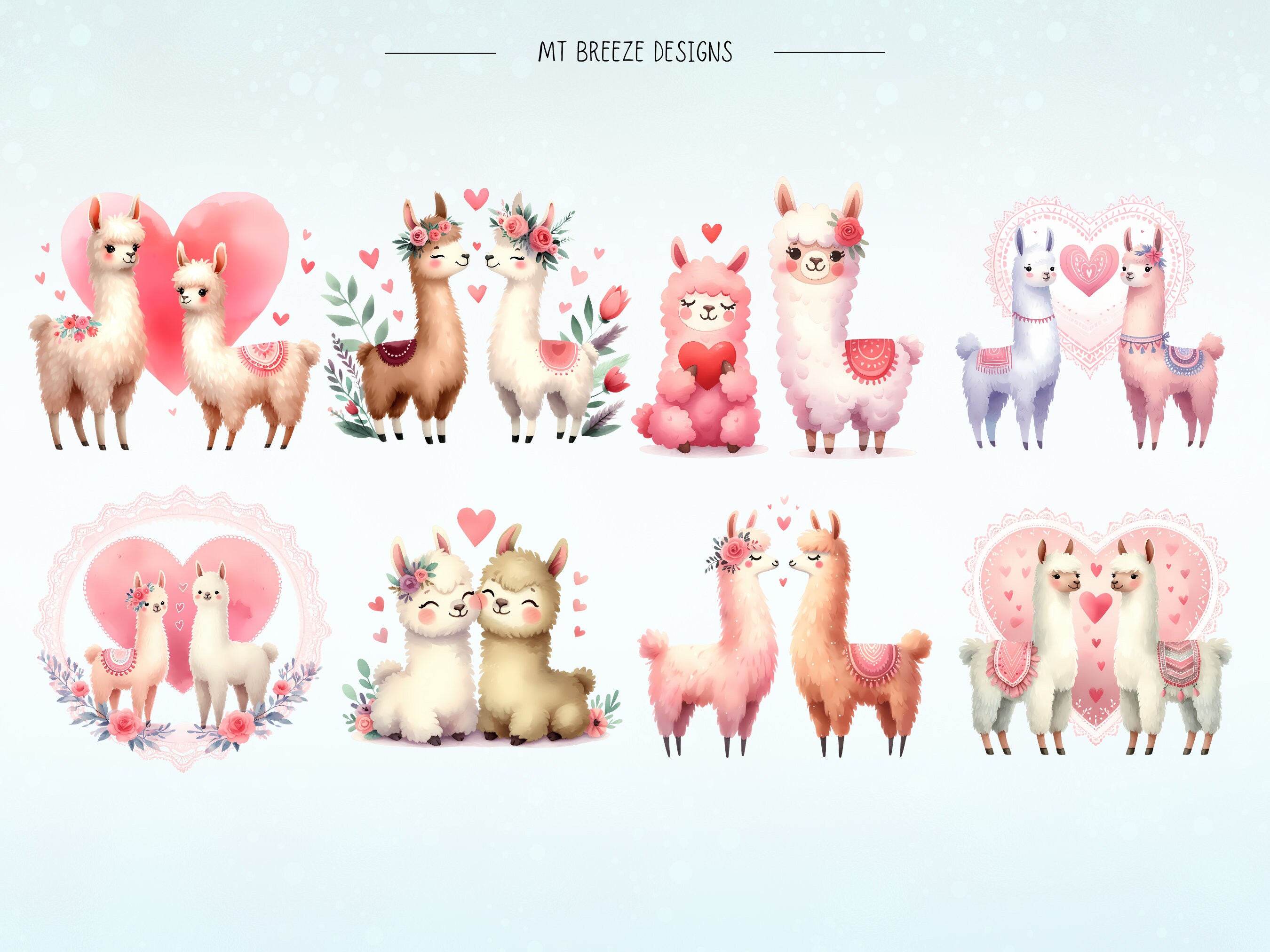 33 Valentine Llamas Clipart Set - Valentine Animal Hearts Clip Art PNG ...
