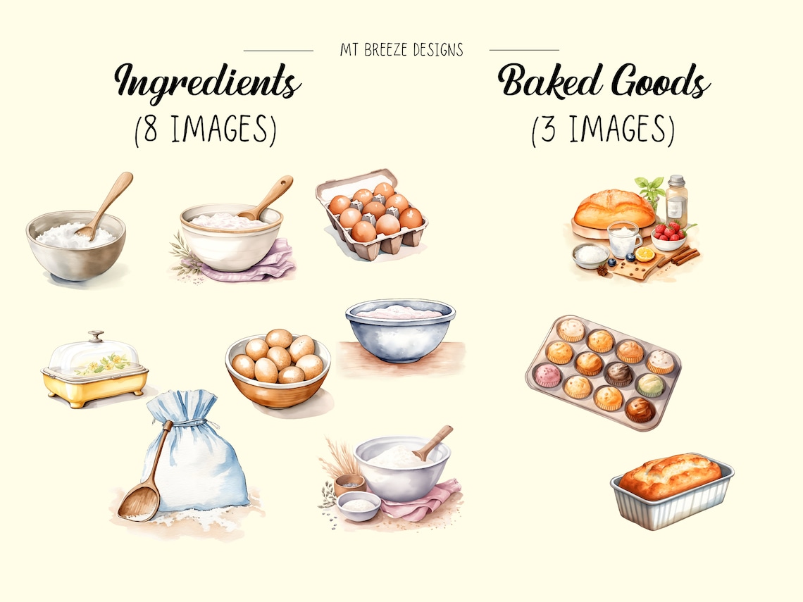 Baking Watercolor Clipart Set 32 High Resolution Kitchen and Bakery ...