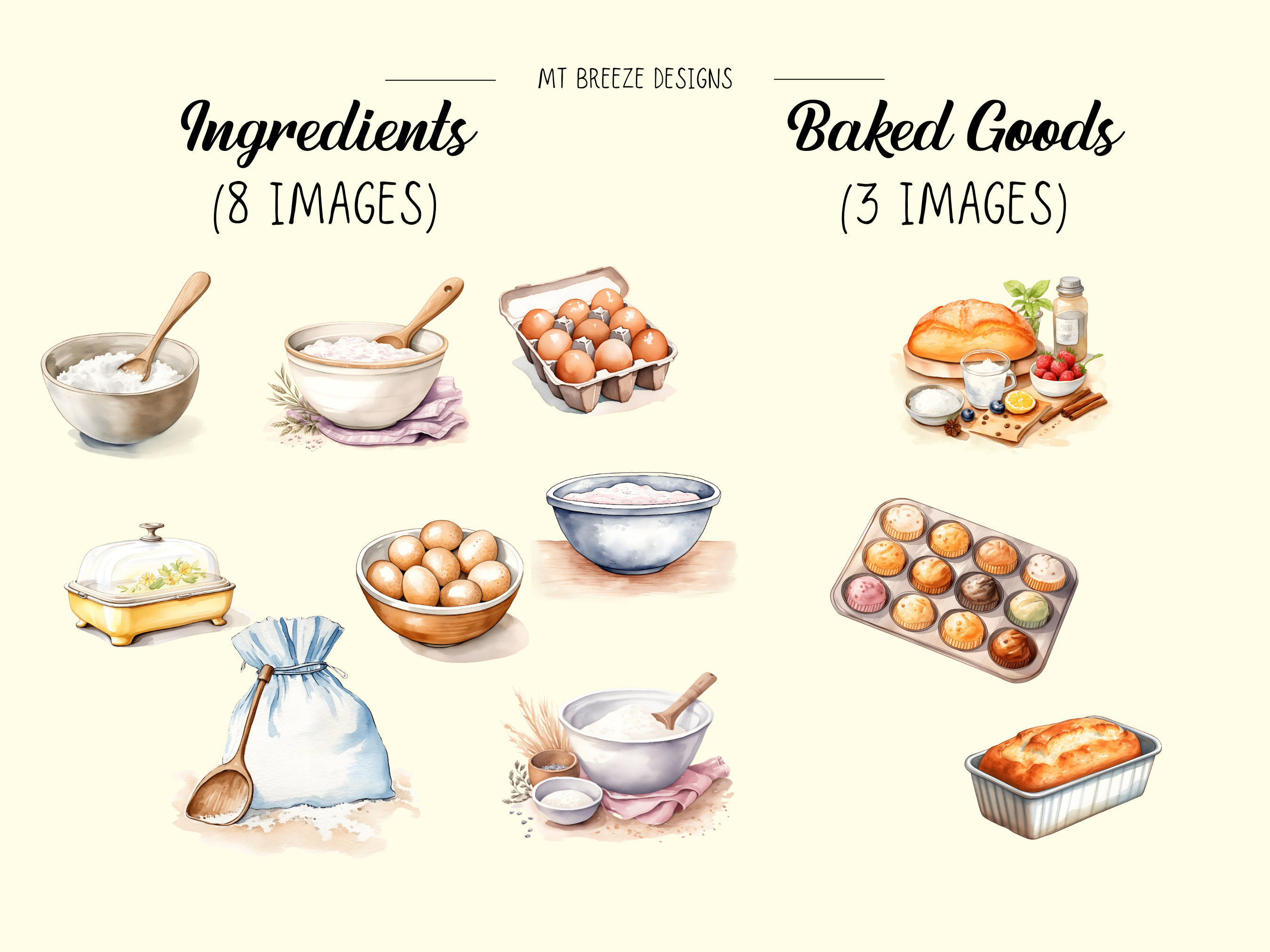 Baking Watercolor Clipart Set 32 High Resolution Kitchen and Bakery ...