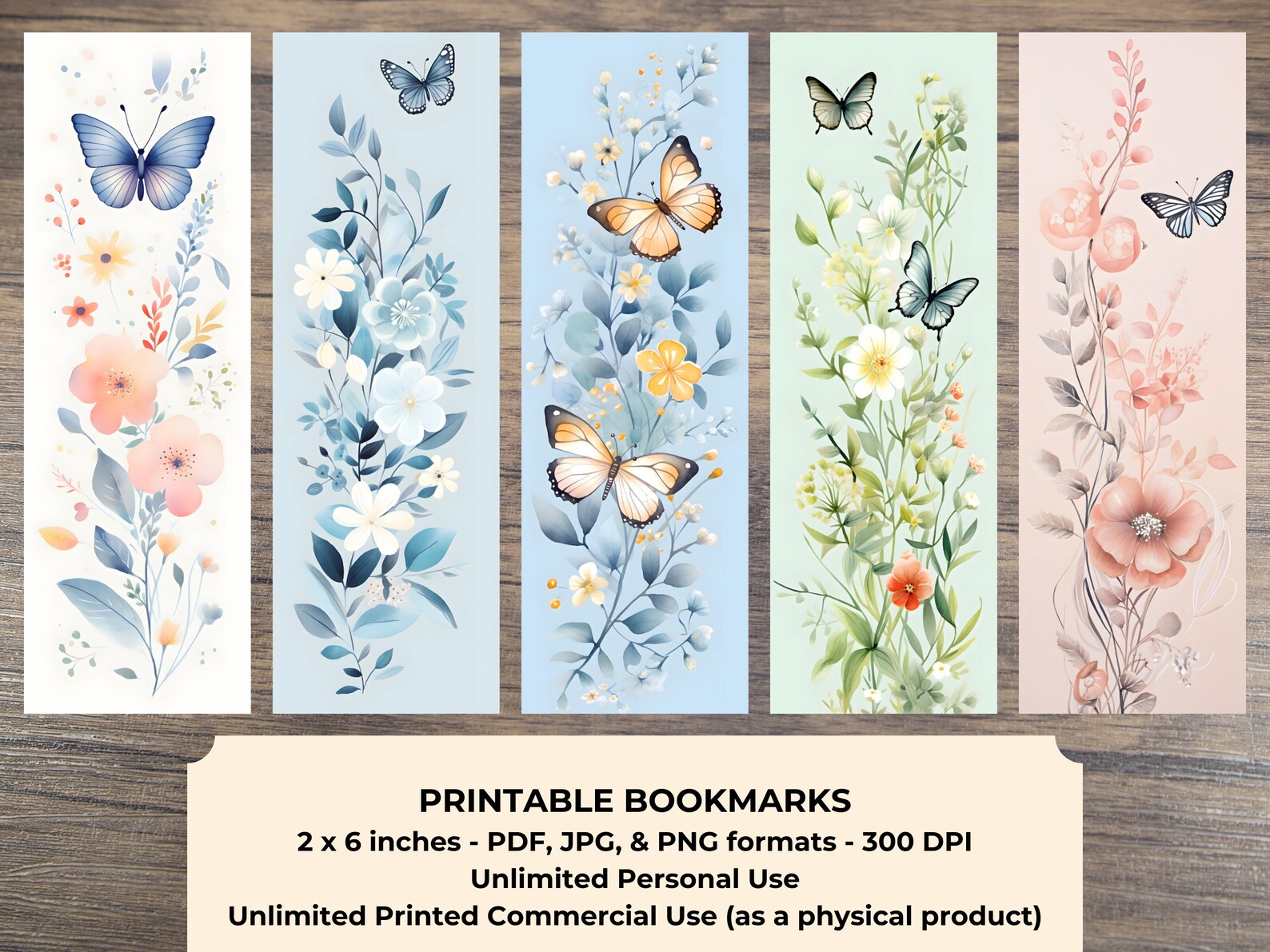 Butterfly Floral PRINTABLE Bookmarks, High Resolution Digital Download ...