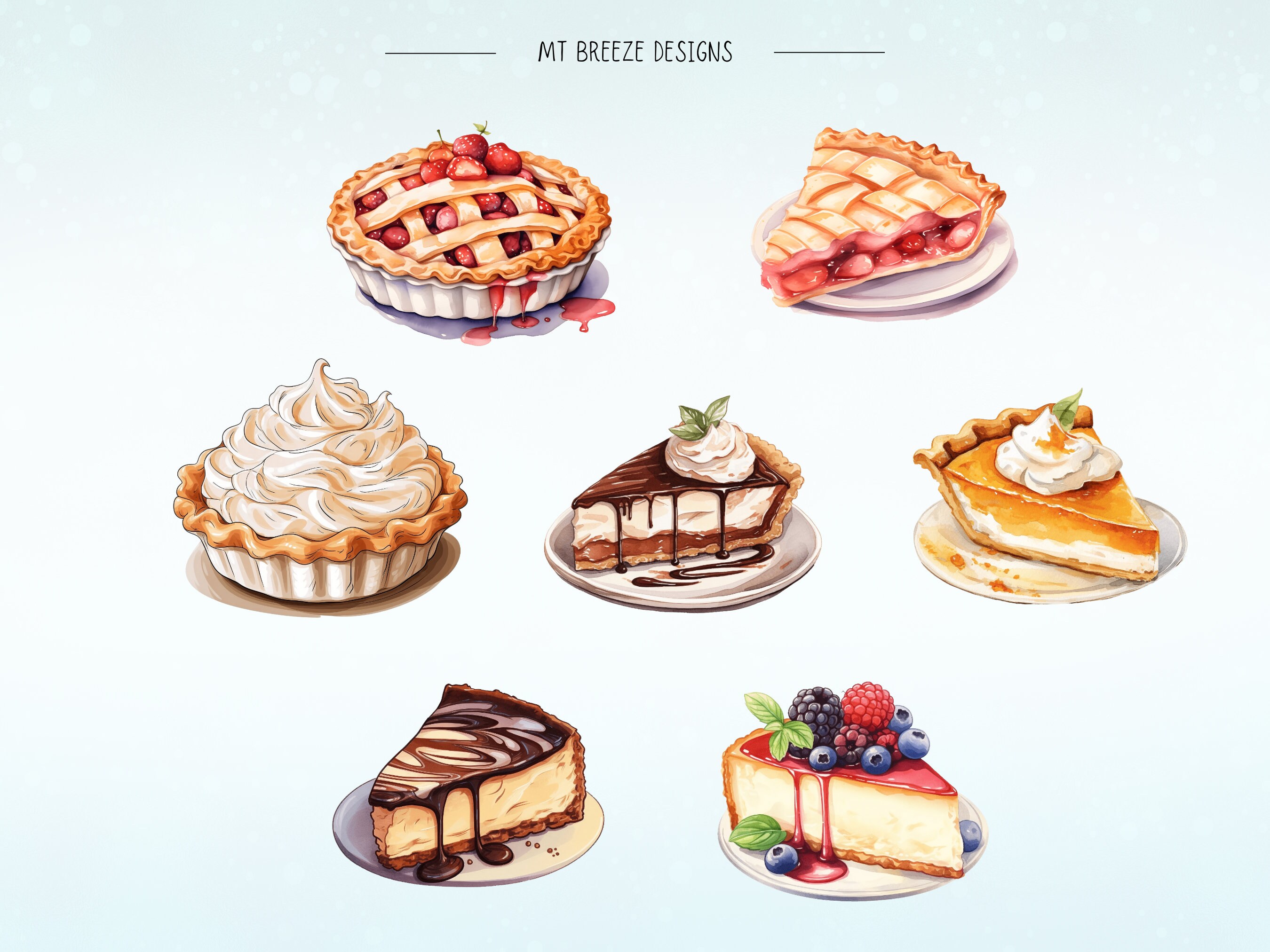 Pastries Watercolor Clipart Set 38 High Resolution Cake & Dessert ...