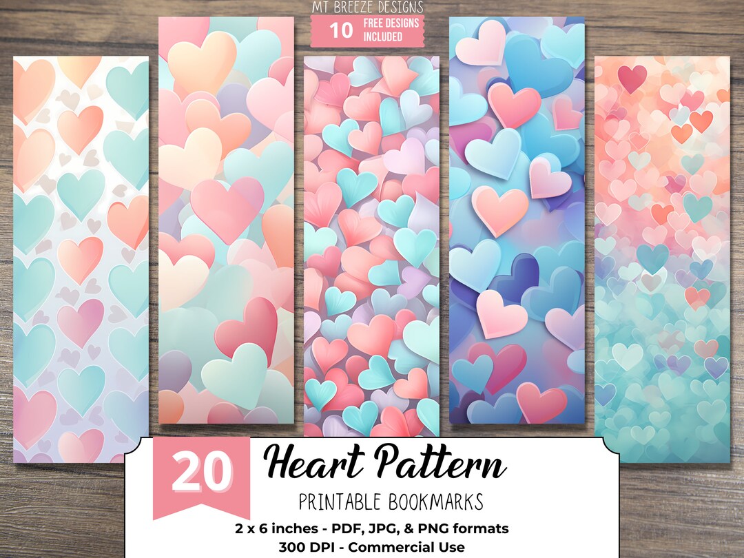 Heart Pattern PRINTABLE Bookmarks, High Resolution Digital Download ...