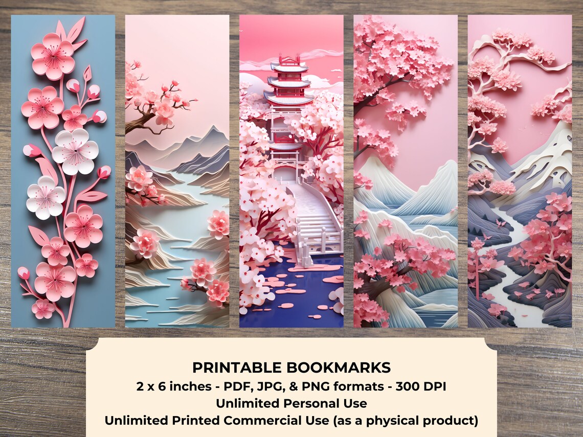3D Cherry Blossom PRINTABLE Bookmarks High Resolution Digital - Etsy