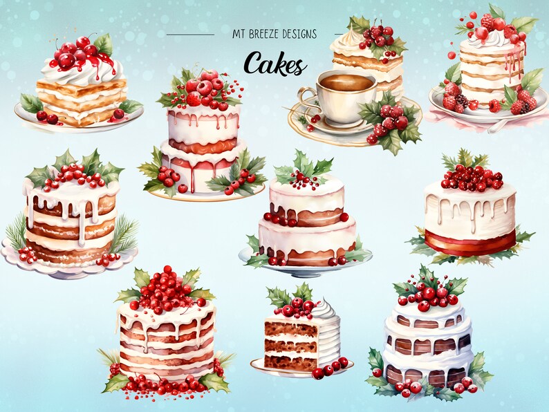 55 Christmas Desserts Watercolor Clipart Set - High Resolution Winter ...