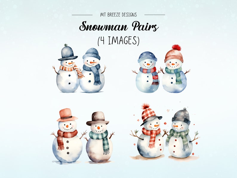 Snowman and Snowman Family Watercolor Clipart Set - High Resolution ...