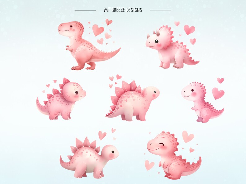 48 Cute Baby Dinosaurs Clipart Set - High Resolution Pink Dino ...