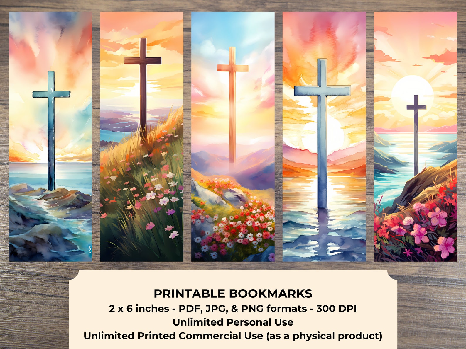 Ocean Sunset Cross PRINTABLE Bookmarks, Christian Easter Digital ...