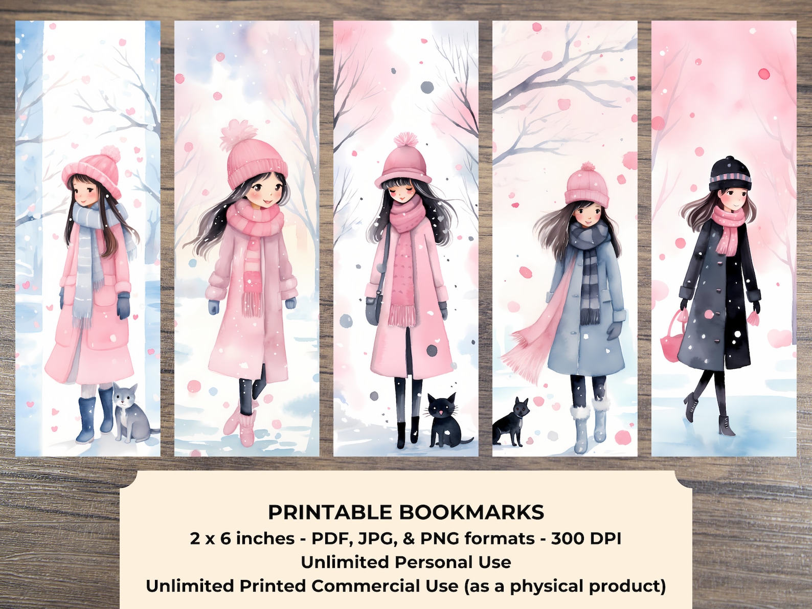 25 Winter Girls in Pink PRINTABLE Bookmarks, High Resolution Digital ...