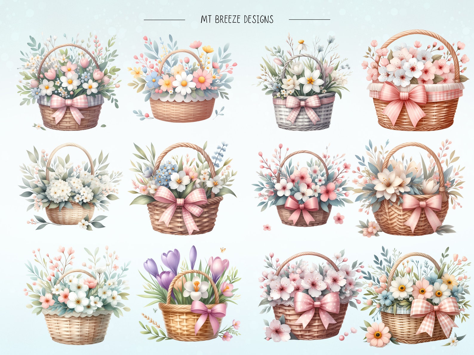 35 Spring Flower Basket Clipart Set Floral Watercolor Clip Art PNG ...