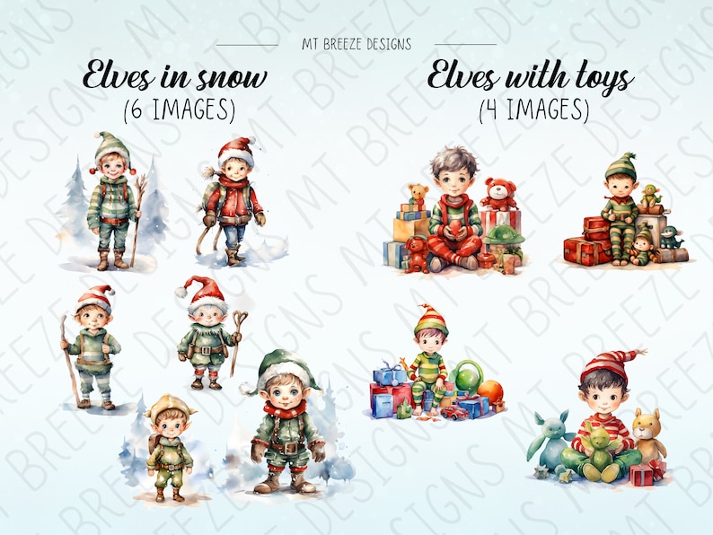 Christmas Elf Watercolor Clipart Set - High Resolution Winter Holiday ...