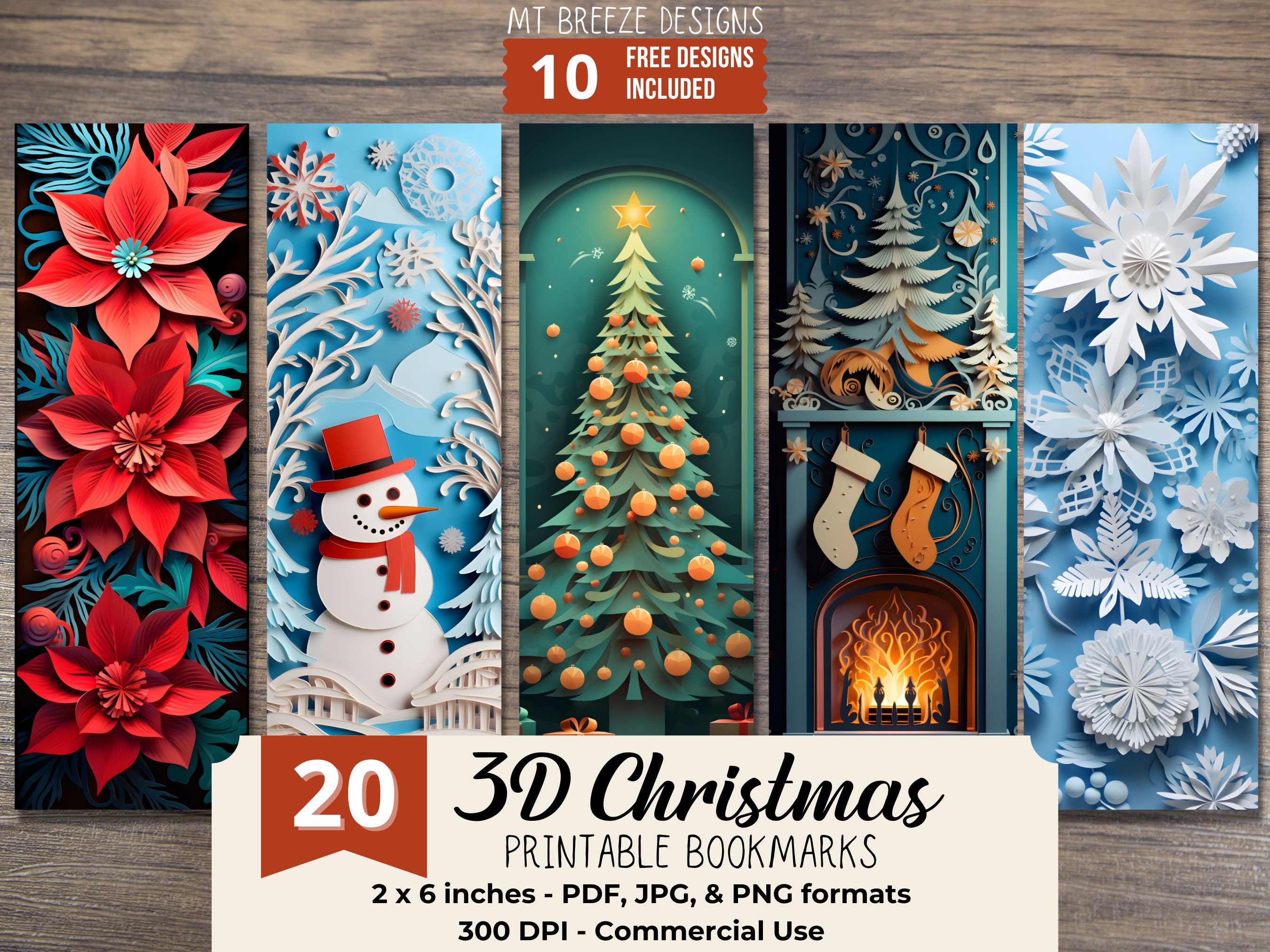 3D Christmas PRINTABLE Bookmarks, High Resolution Digital Download ...