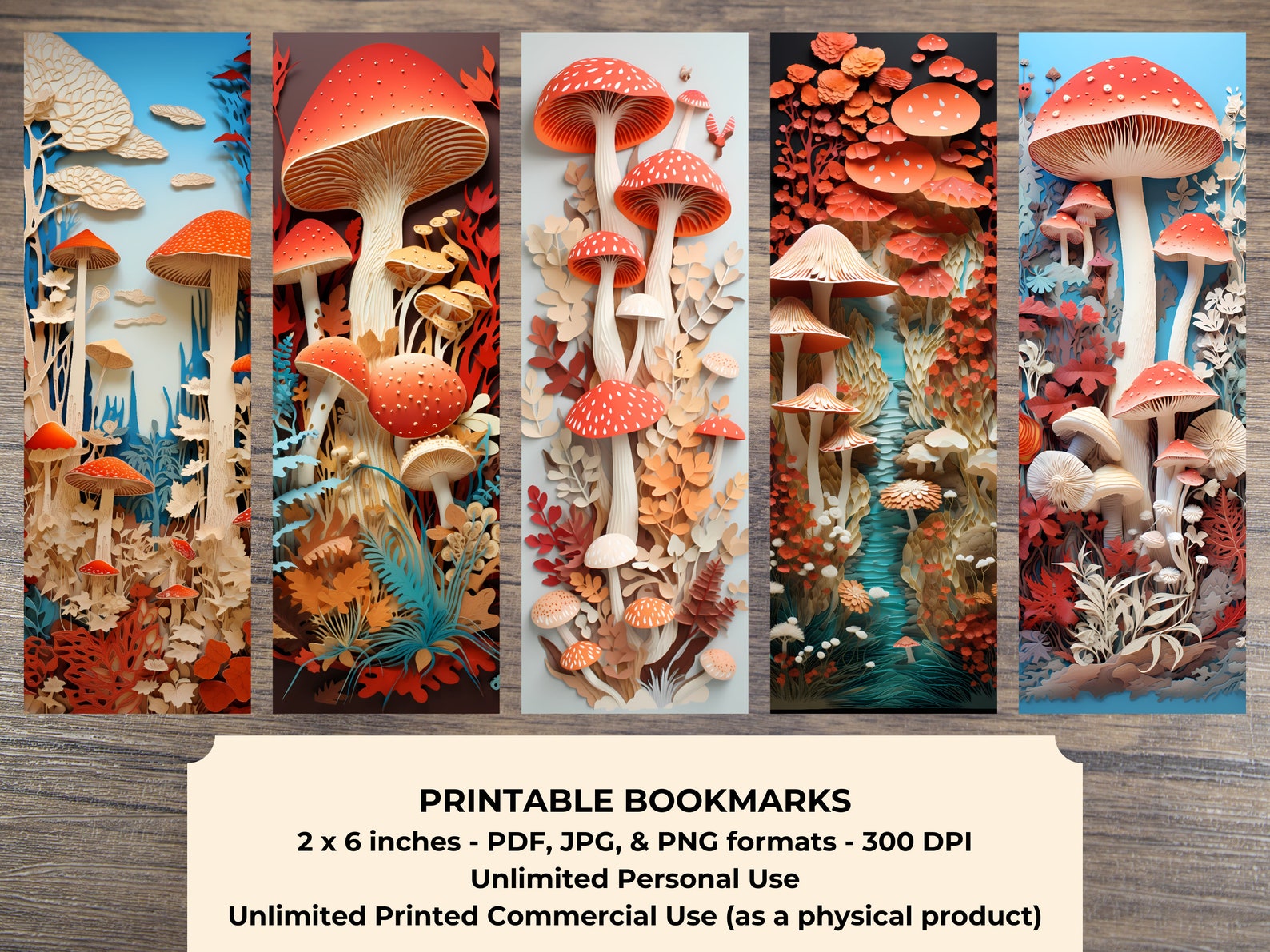 3D Mushroom PRINTABLE Bookmarks High Resolution Digital - Etsy