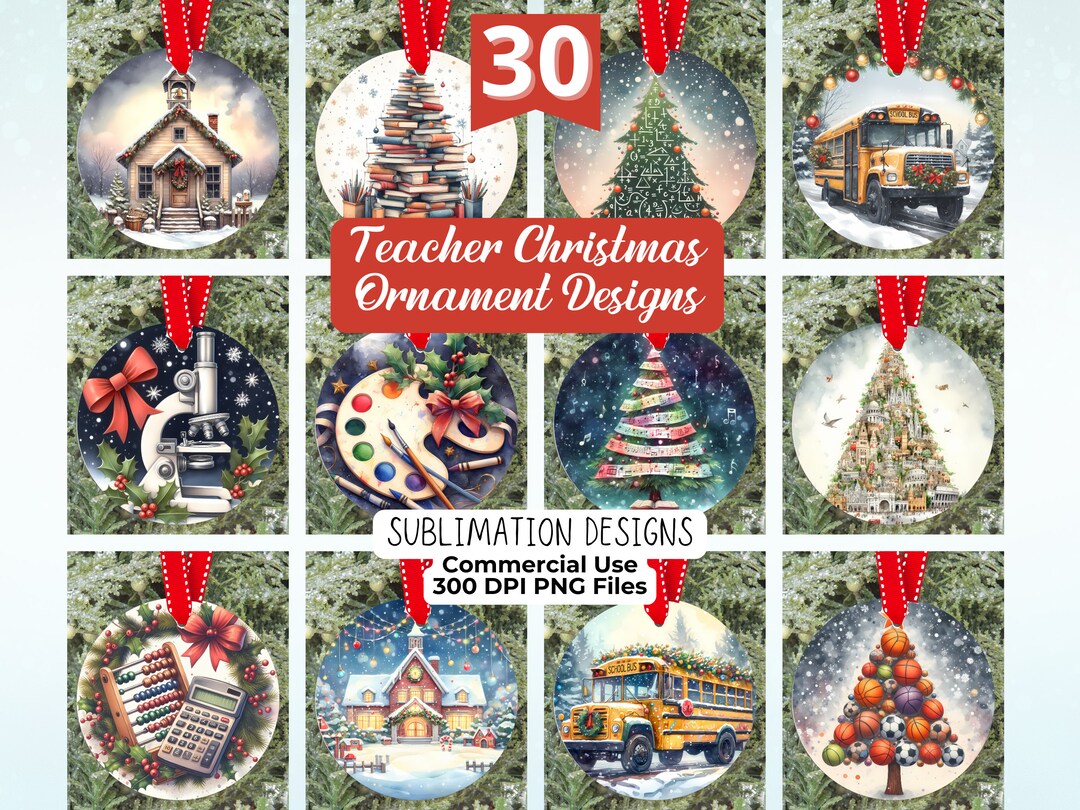 30 School and Teacher Round Ornament PNG Bundle - Sublimation Ornament ...